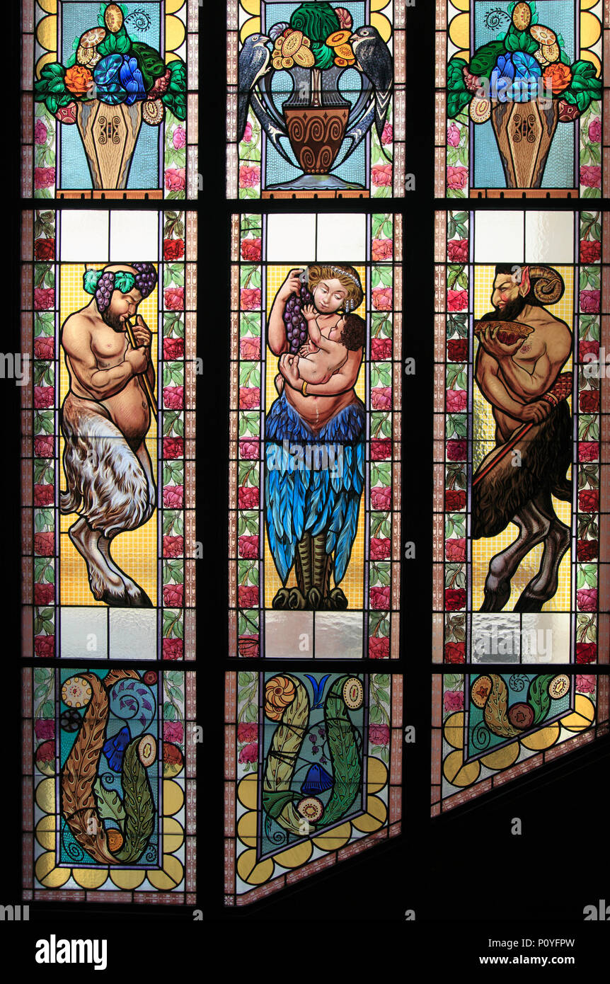 Czech Republic, Prague, Pasaz Rokoko Gallery, stained glass window ...