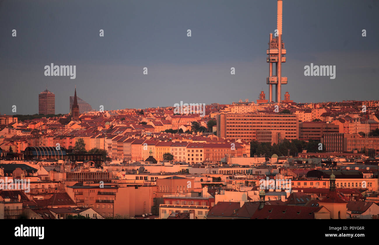 Czech Republic, Prague, skyline, Zizkov Television Tower Stock Photo ...