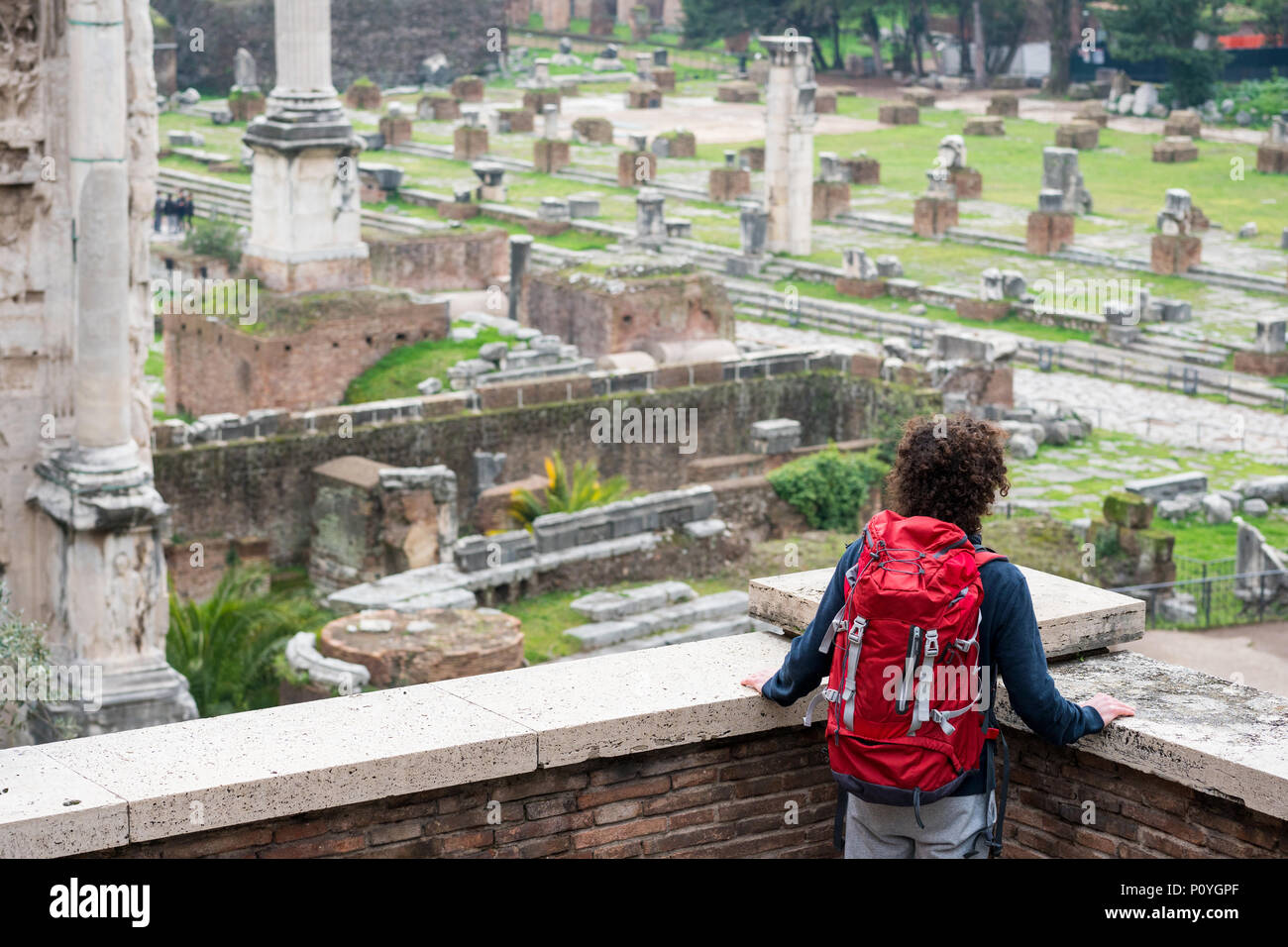 Traveler backpack exploring ancient roman hi-res stock photography and ...