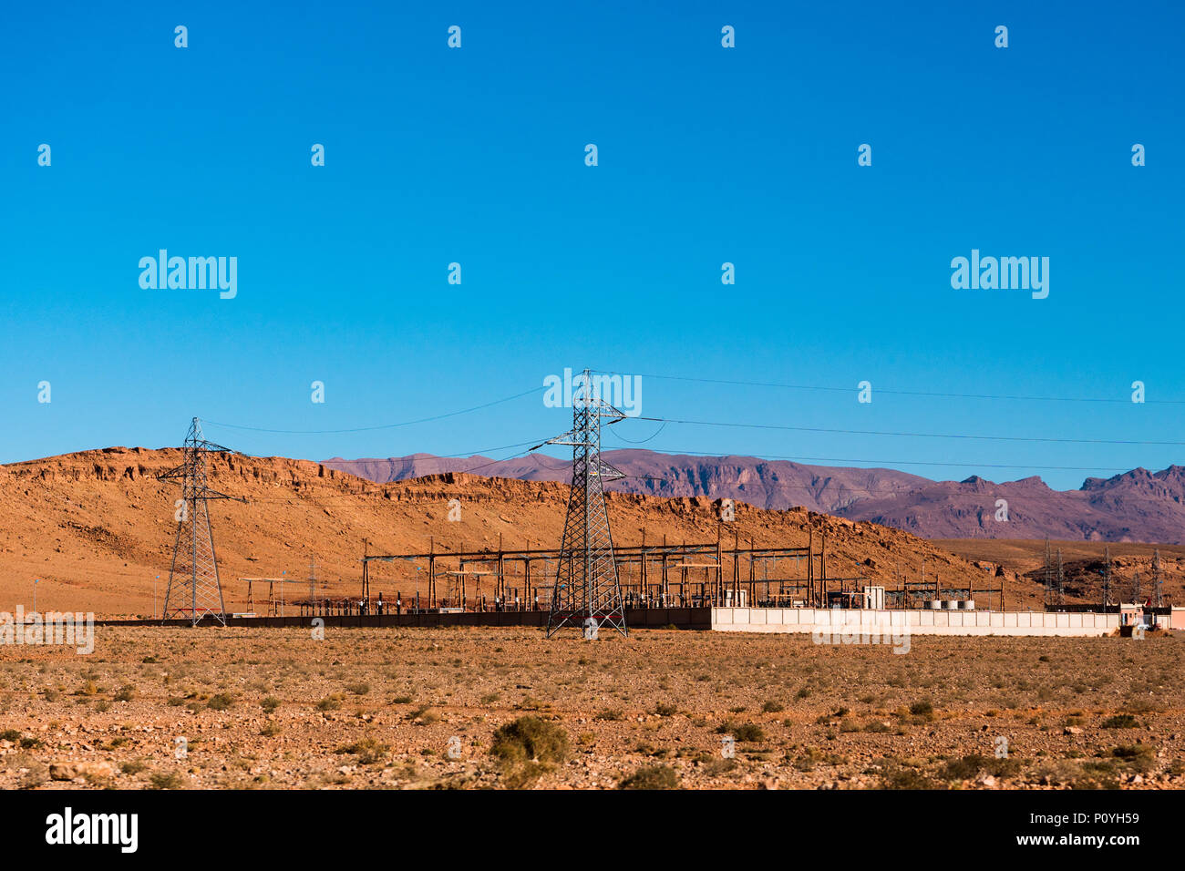 High voltage transmission line for electricity in Sahara desert in ...
