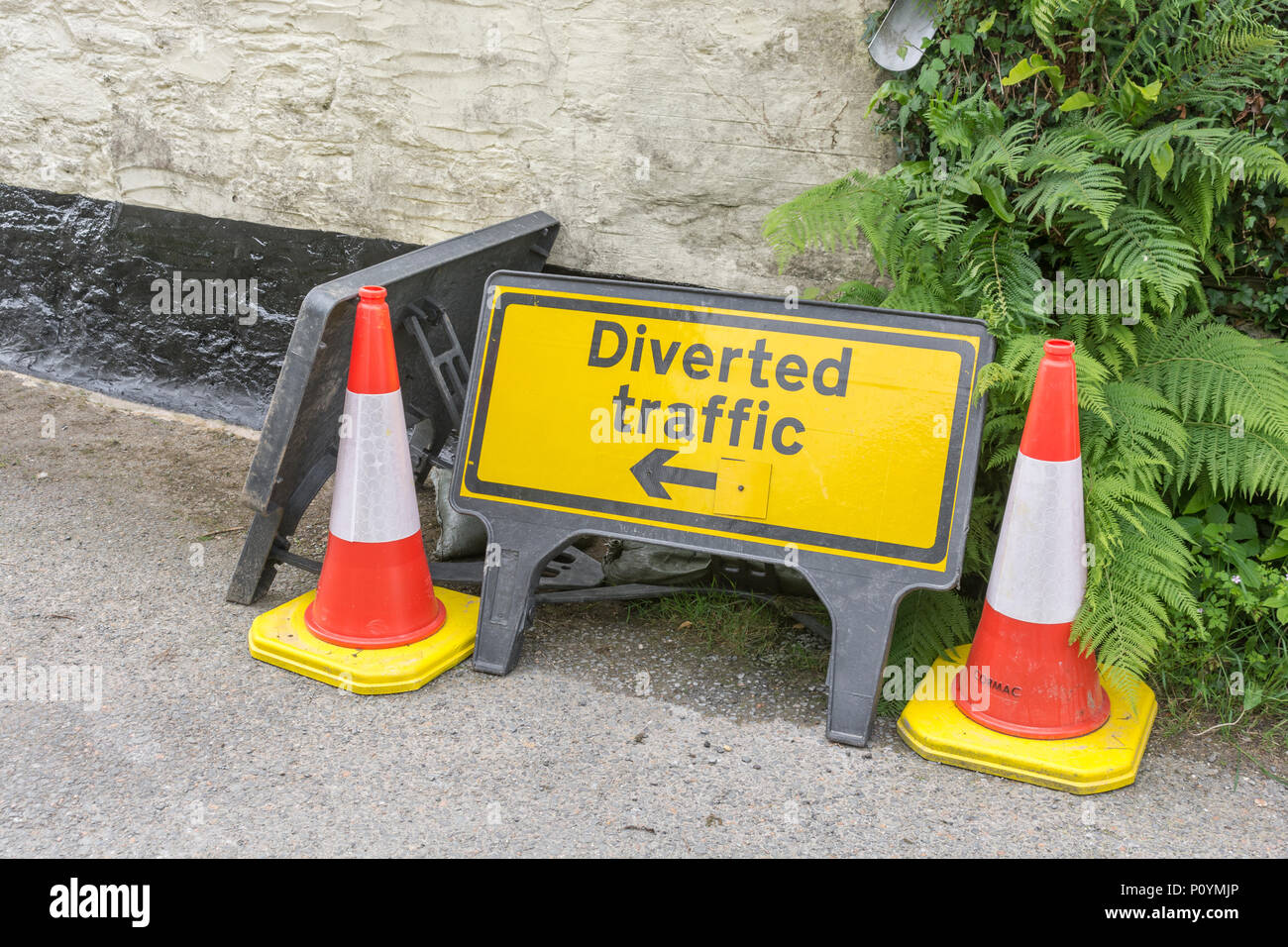 Yellow 'Diverted Traffic' sign - metaphor for lost data, alternative ...
