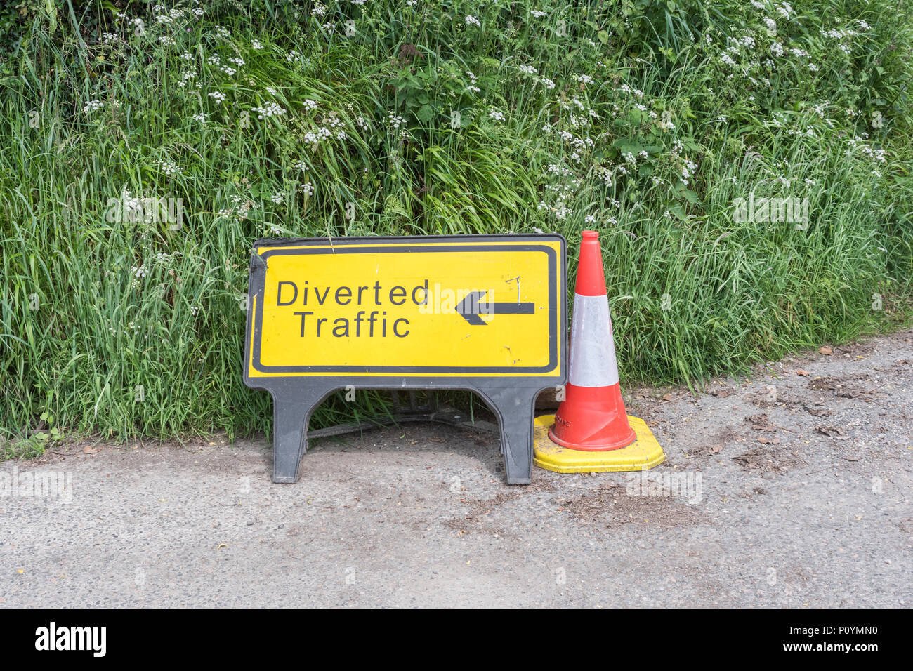 Yellow 'Diverted Traffic' sign. For lost data, alternative routes ... Yellow 'Diverted Traffic' sign. For lost data, alternative routes ...