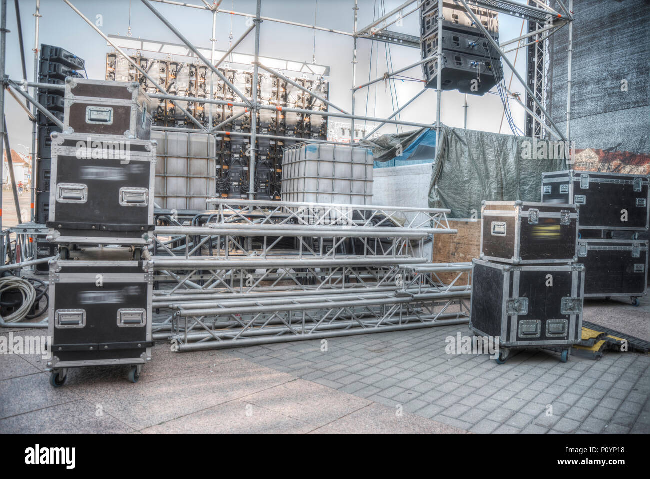 Preparing an open-air stage for a concert Stock Photo - Alamy