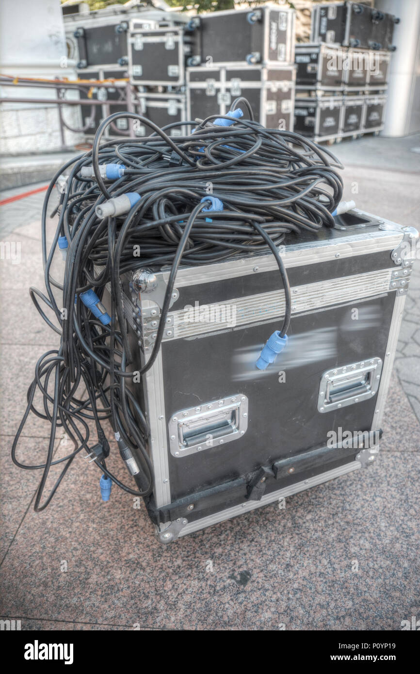 Preparing an open-air stage for a concert Stock Photo - Alamy