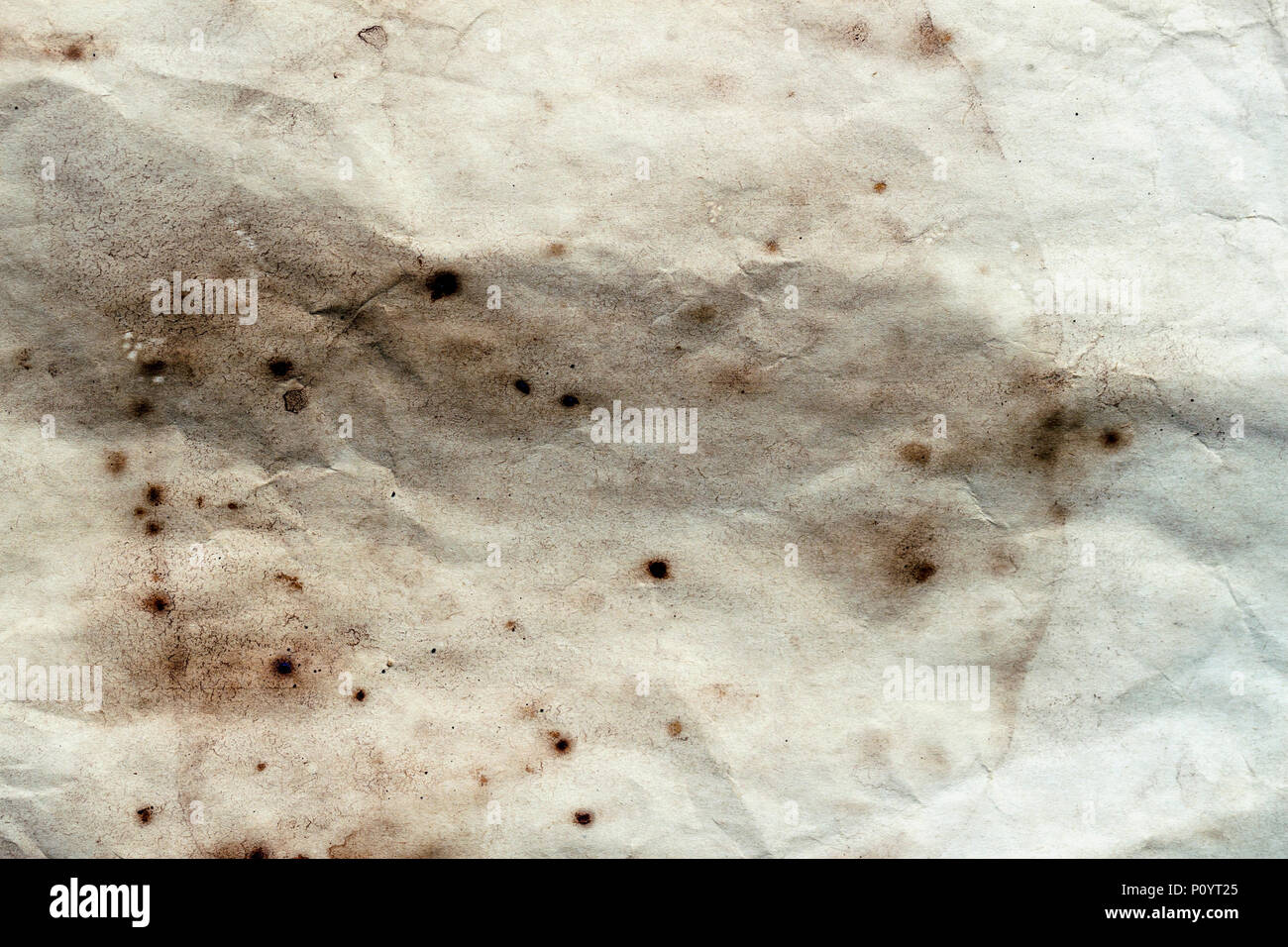 Aged rough paper sheet, dirt stains, spots, wrinkle, grunge vintage ...