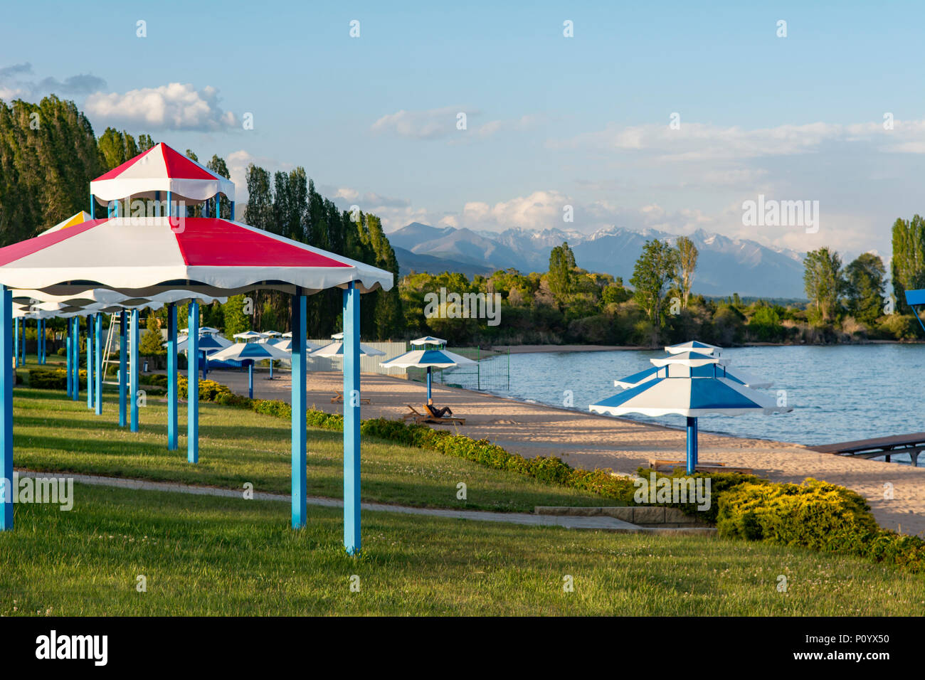 Resort on North Shore of Issyk Kul, Cholpon Ata, Kyrgyzstan Stock Photo ...