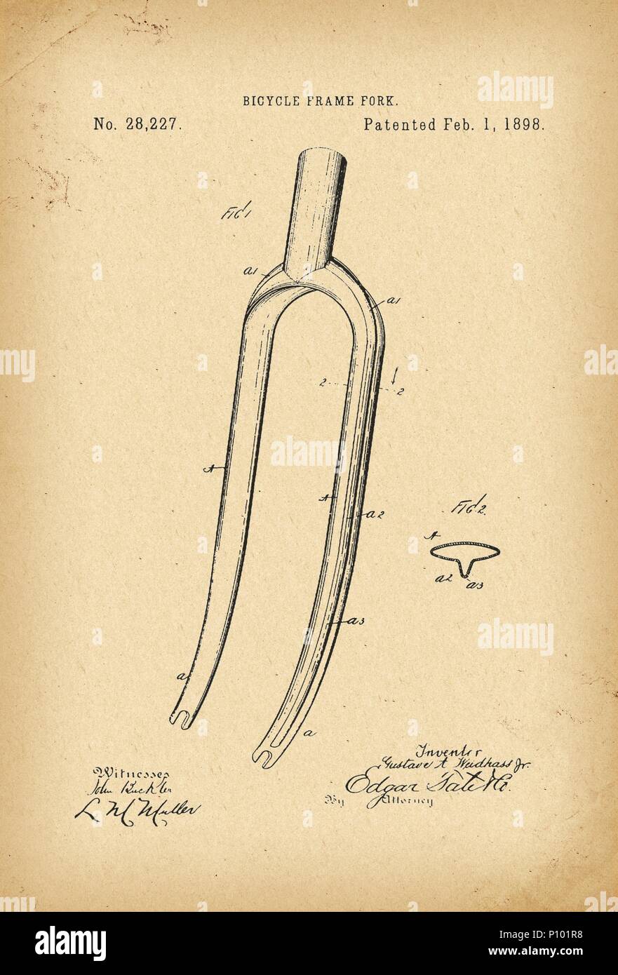 1898 Patent Velocipede frame fork Bicycle archive history invention ...