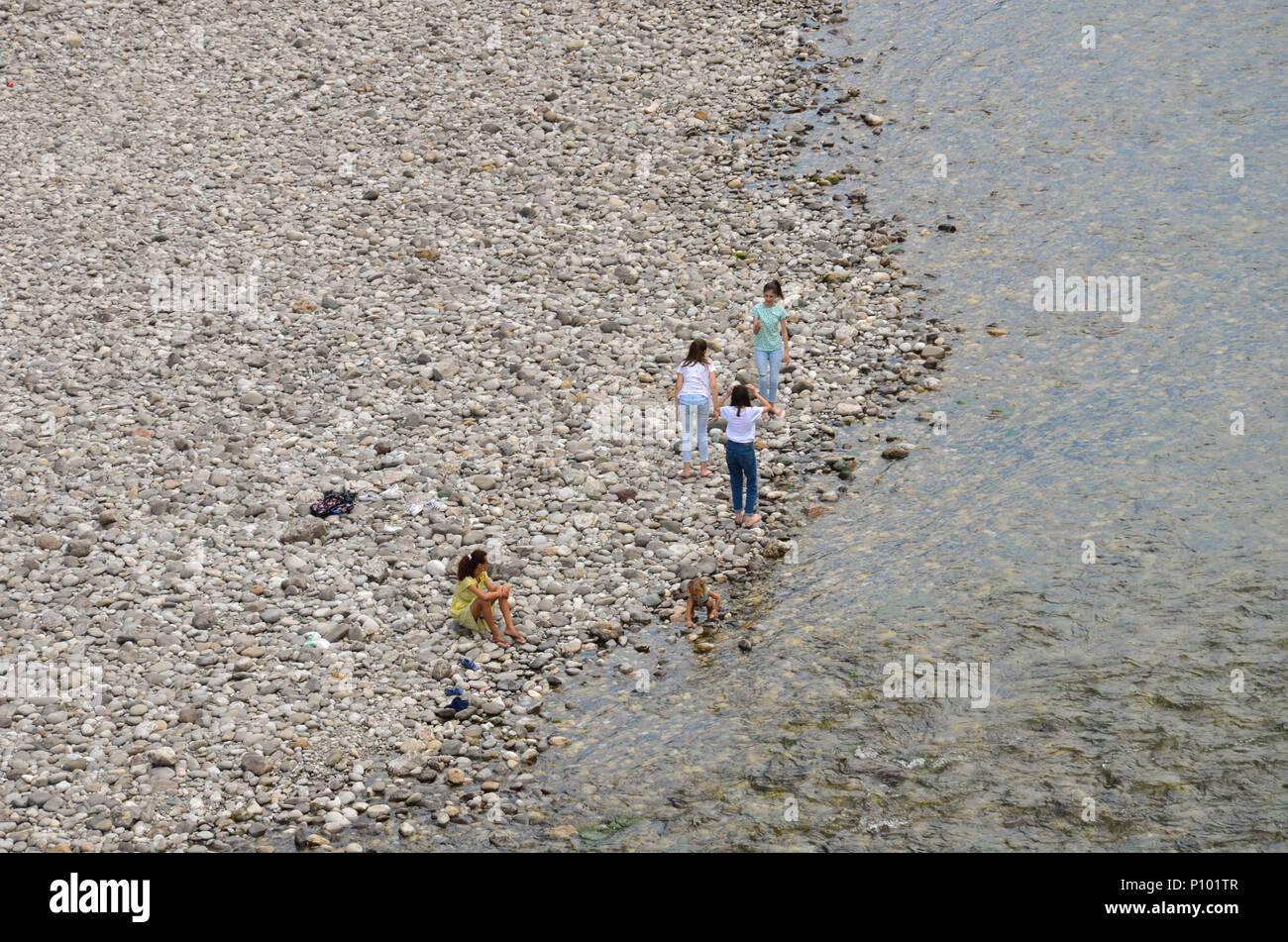 People on the Morača river, Podgorica (formerly Titograd), Montenegro ...