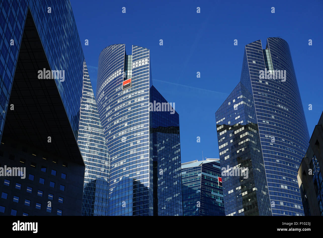 Modern high rise glass buildings in La Defense, Paris, France on a ...
