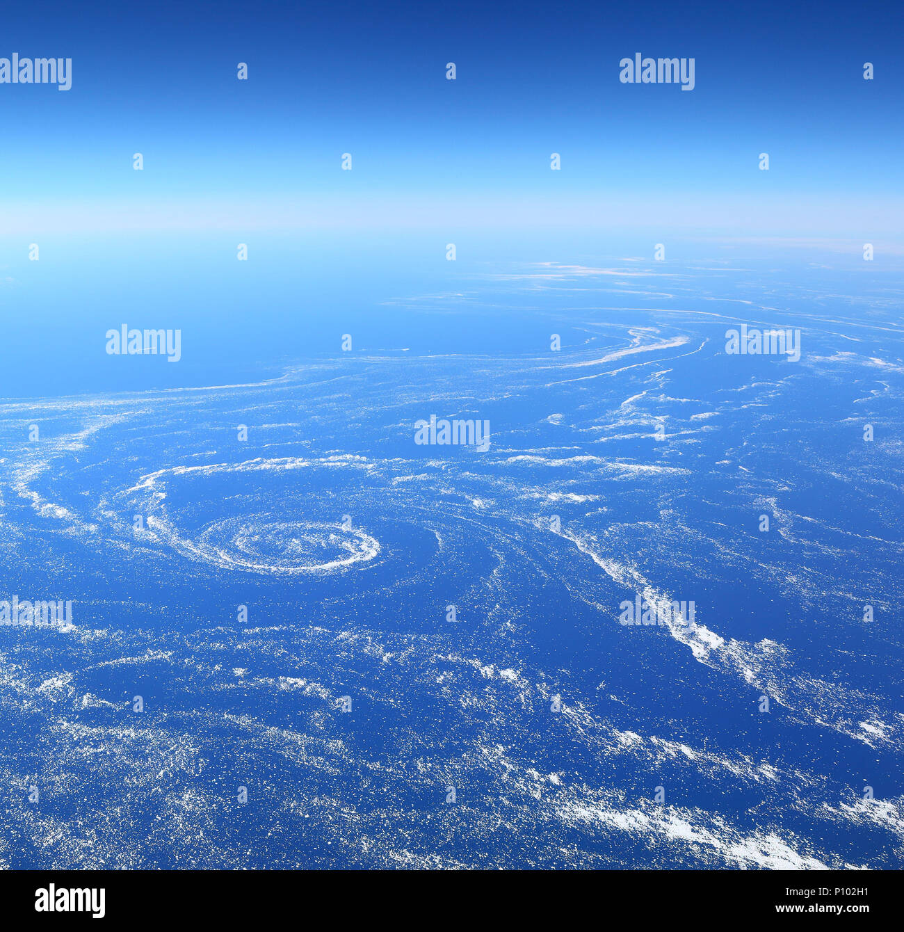 Aerial view of floating sea ice caught in marine currents off the ...