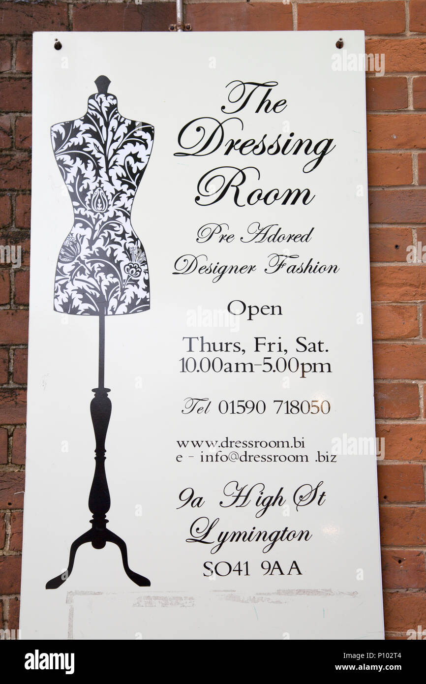 Dressing Room Clothes Shop Sign; Lymington; New Forest; Hampshire ...