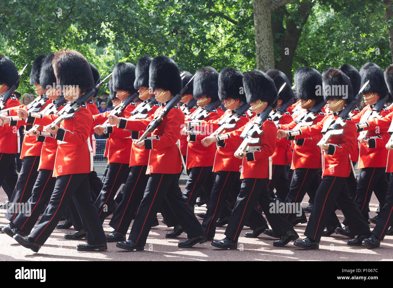 Coldstream guards marching down the Mall for the Trooping the colour ...
