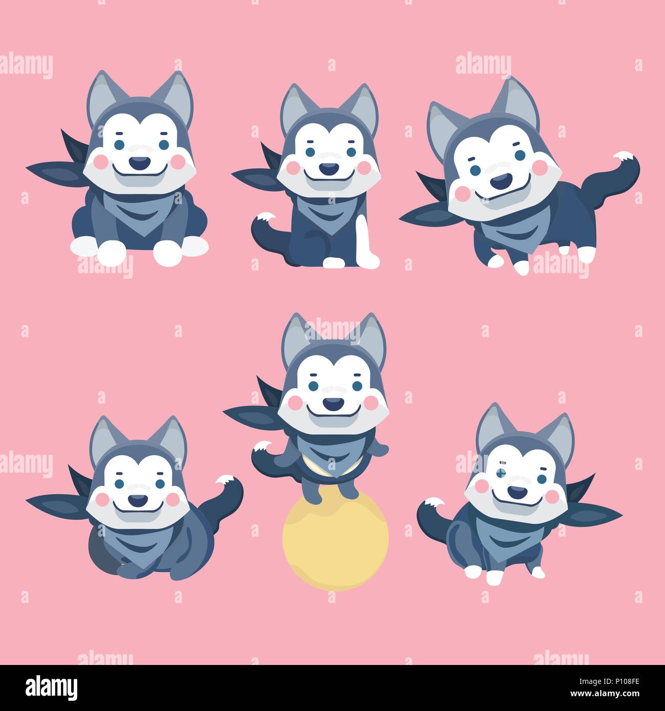 Cartoon character Siberian husky dog poses Stock Vector Image & Art - Alamy
