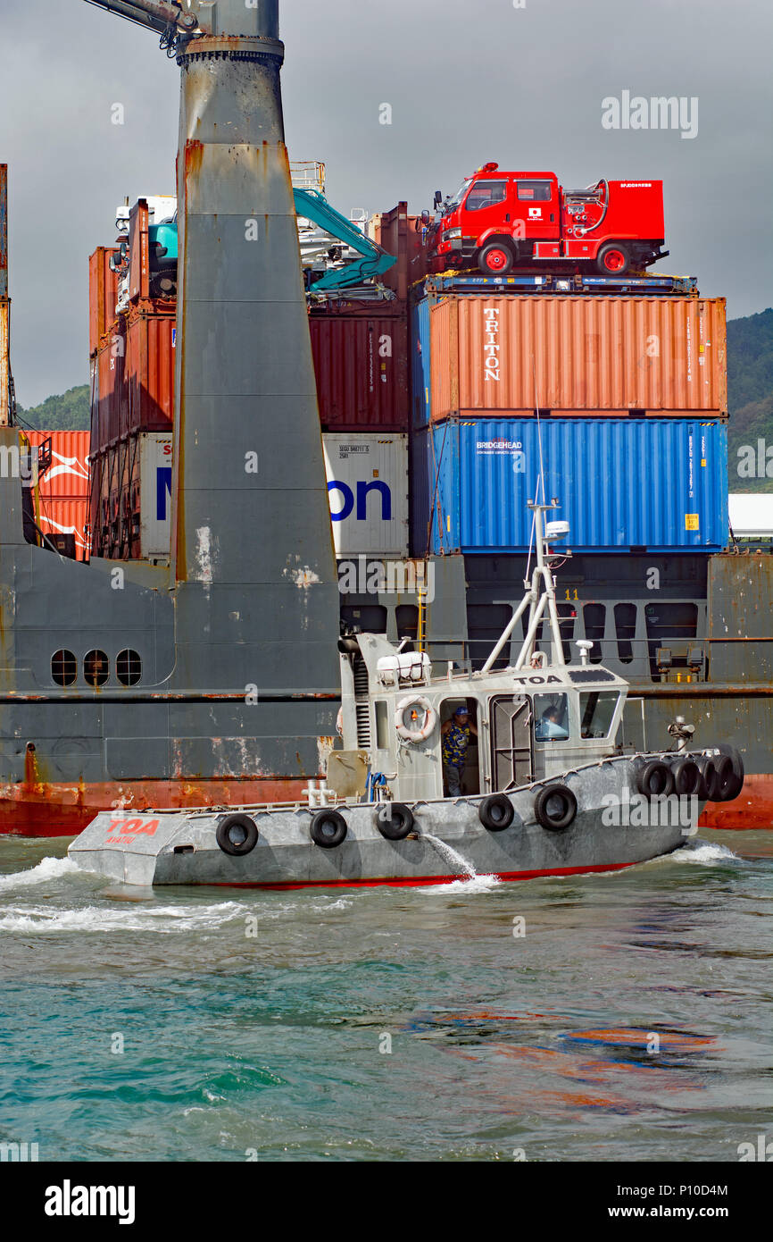 Donated Fire Engines Arrive on top of Container Ship in Rarotonga Stock ...