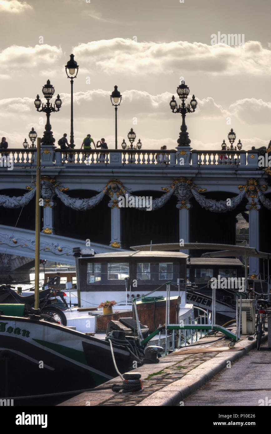 Evening Port des Champs-Elysees. Alexander's third bridge in Paris ...