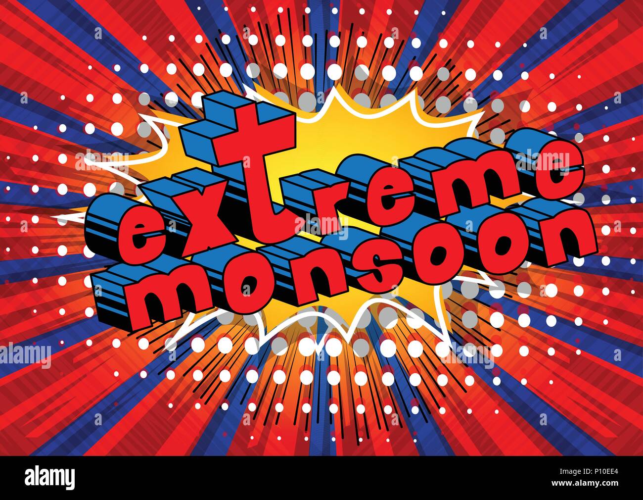 Extreme Monsoon - Comic book style word on abstract background Stock ...