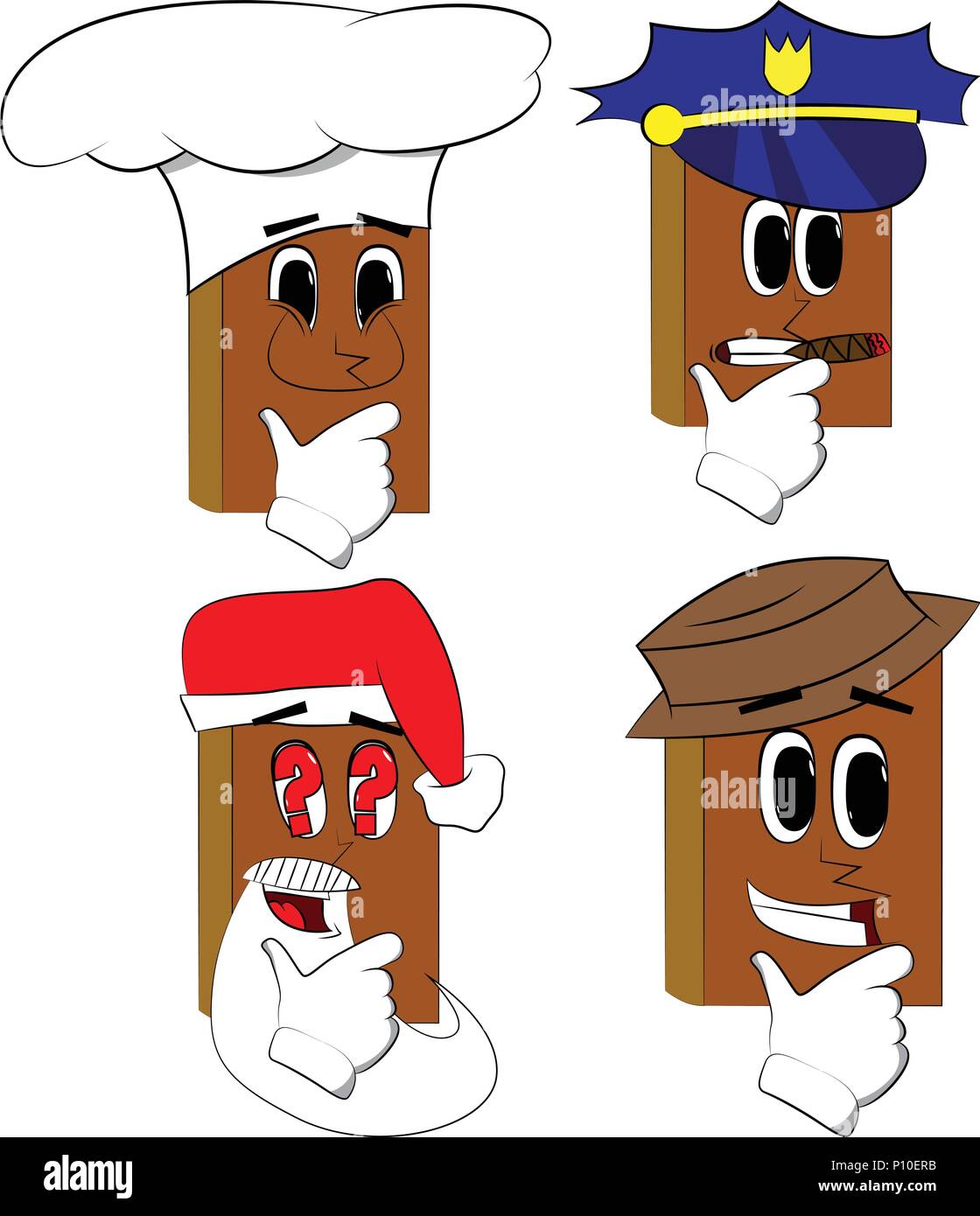 Books thinking. Cartoon book collection with costume faces. Expressions ...