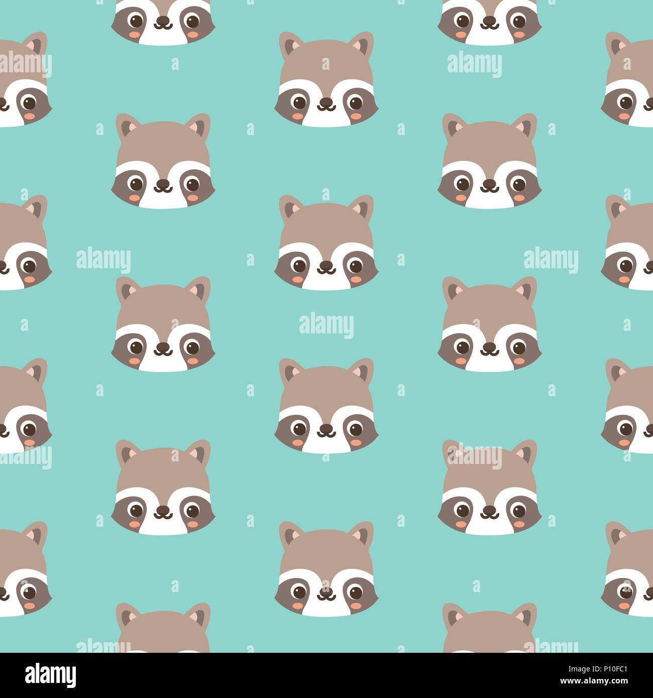 Pattern with doodle raccoons face; animal vector seamless pattern Stock ...
