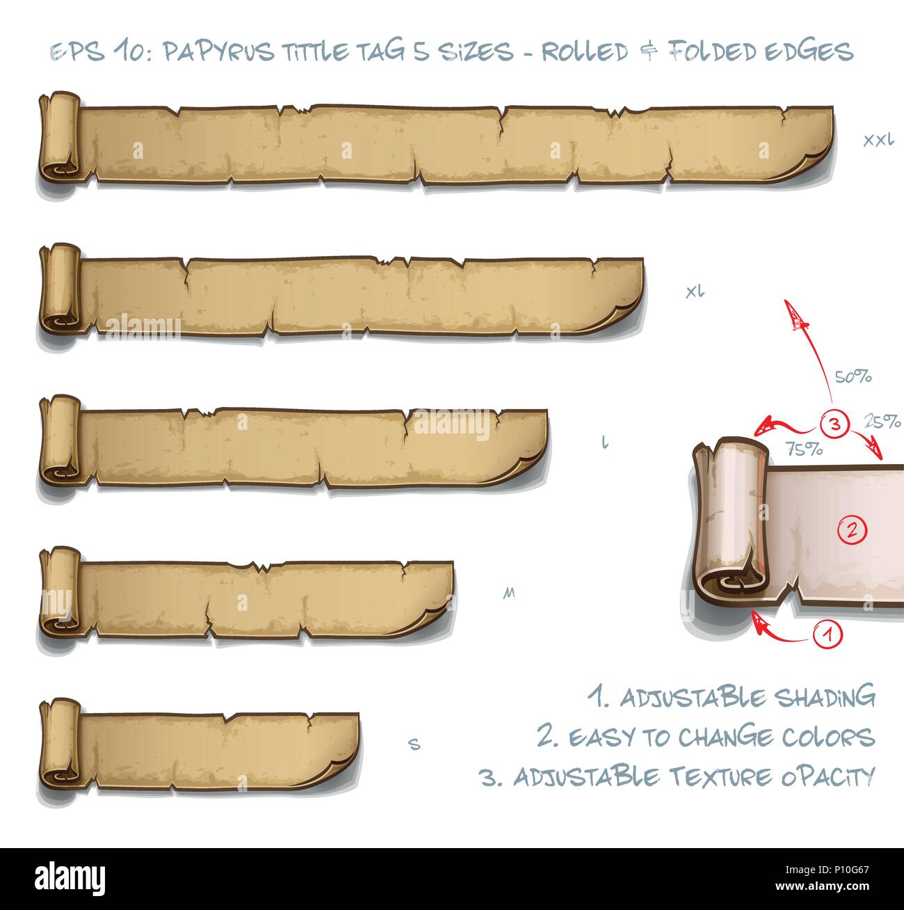 Vector Illustration of a Papyrus Tittle Scroll Tag with Rolled and ...
