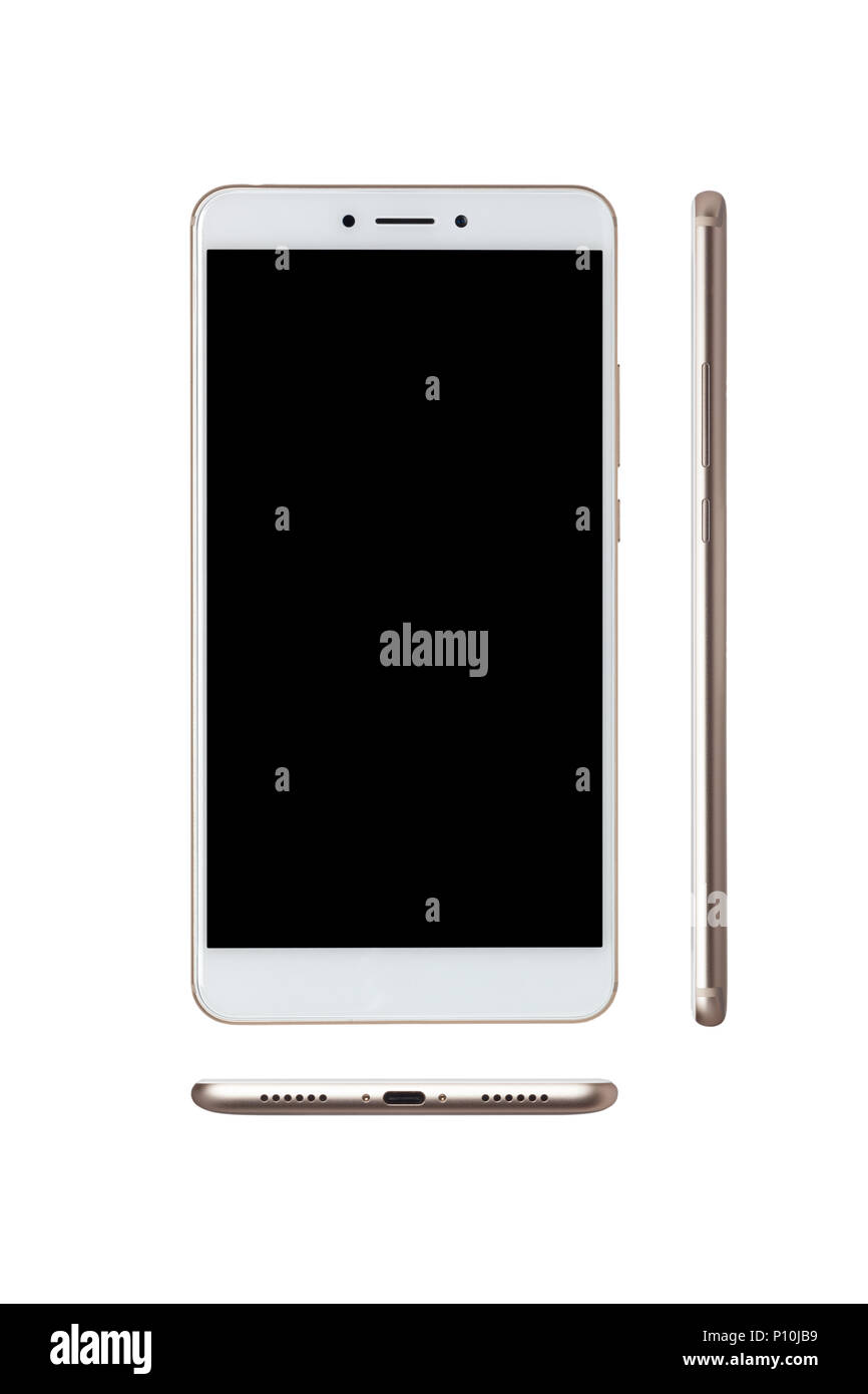 Front and side view of a smartphone isolated on white background Stock ...