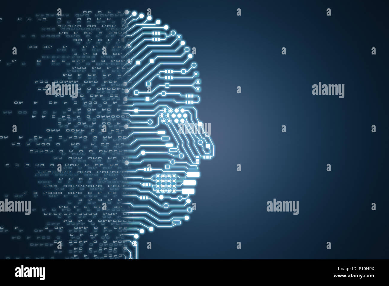 3d rendering robot with ai circuit brain and binary code Stock Photo ...