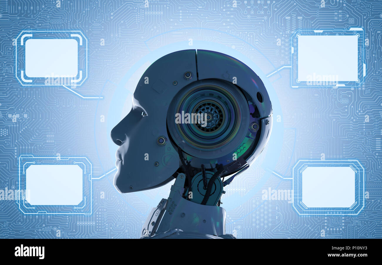 3d rendering ai robot with blank frames hud Stock Photo - Alamy