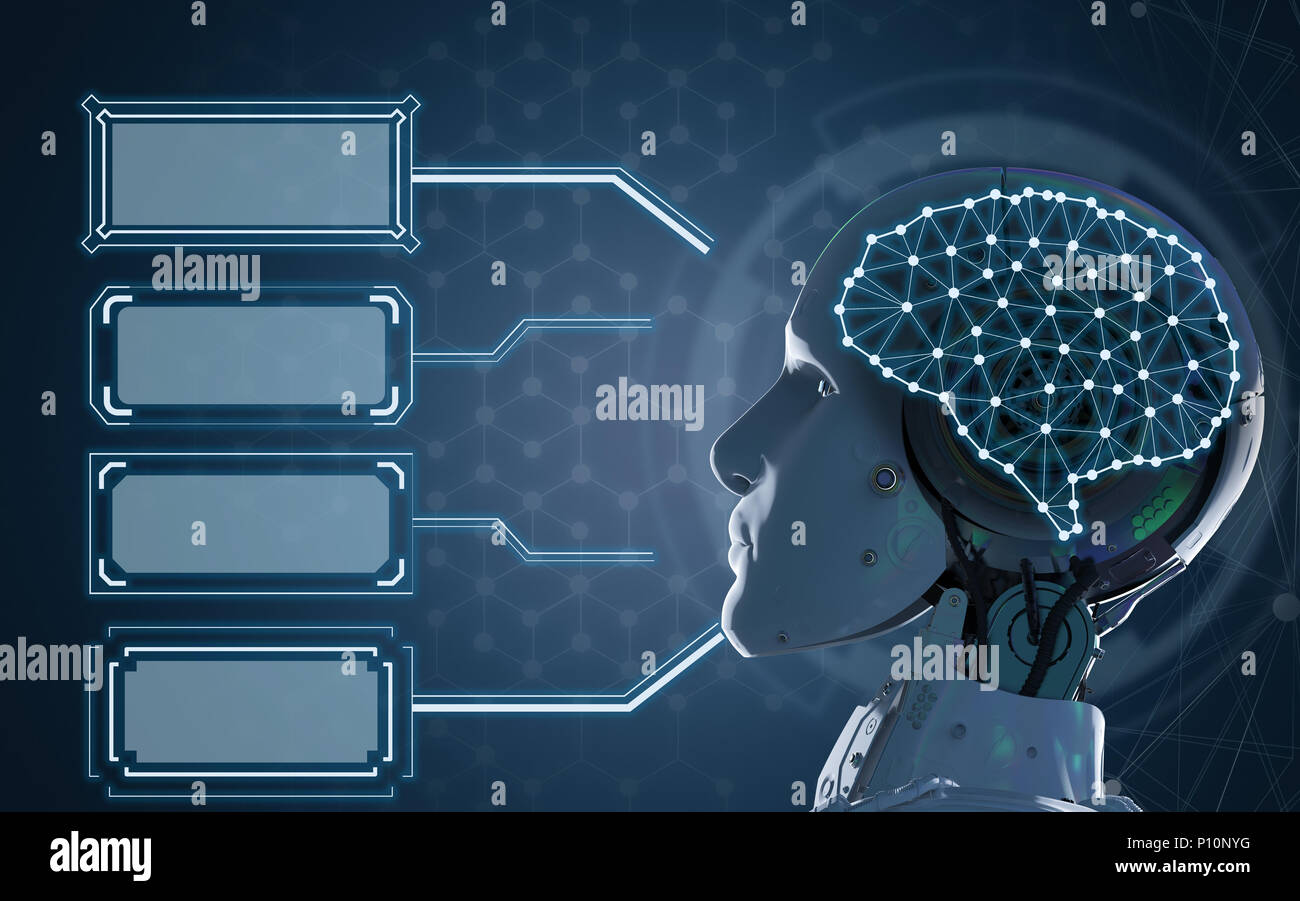 3d rendering ai robot with blank frames hud Stock Photo - Alamy
