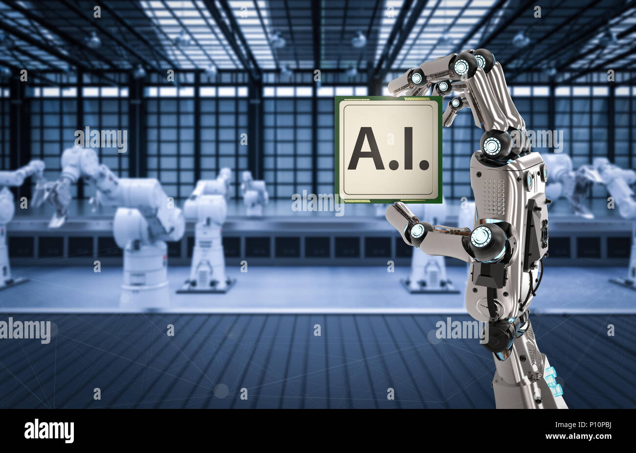 3d rendering cyborg hand holding ai cpu chip Stock Photo - Alamy