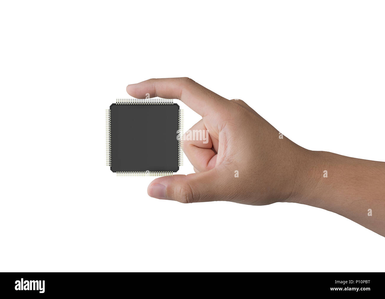Human hand holding 3d rendering cpu chip isolated on white Stock Photo ...
