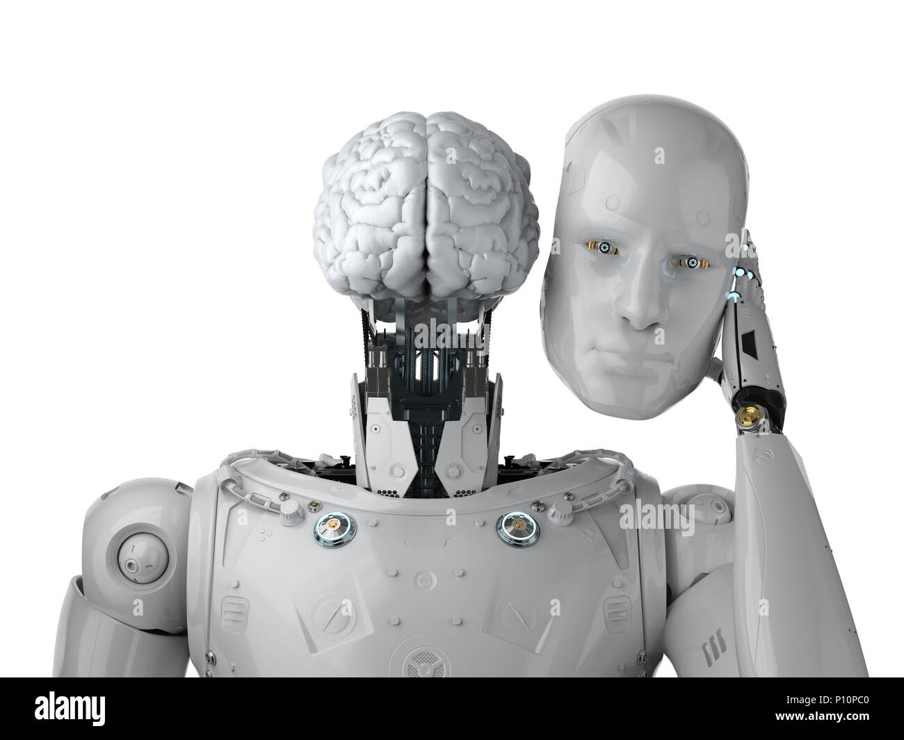 3d rendering robot with ai brain technology isolated on white Stock ...