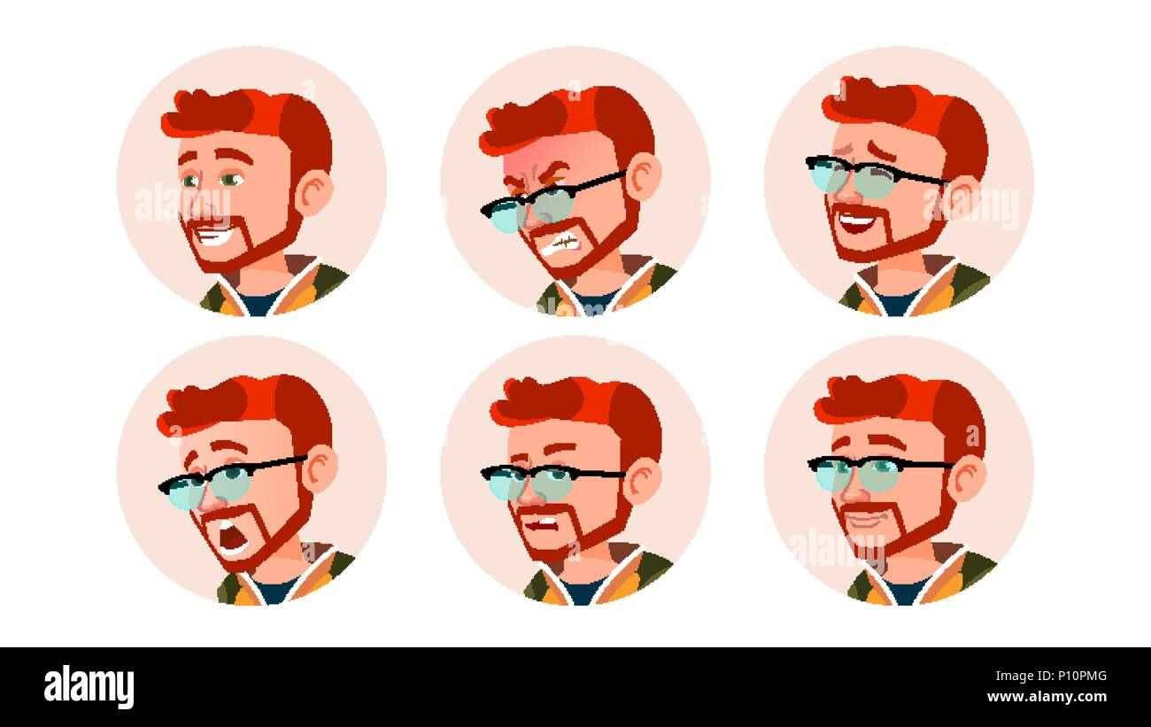 Man Avatar People Vector. Comic Emotions. Red Head, Ginger Flat ...