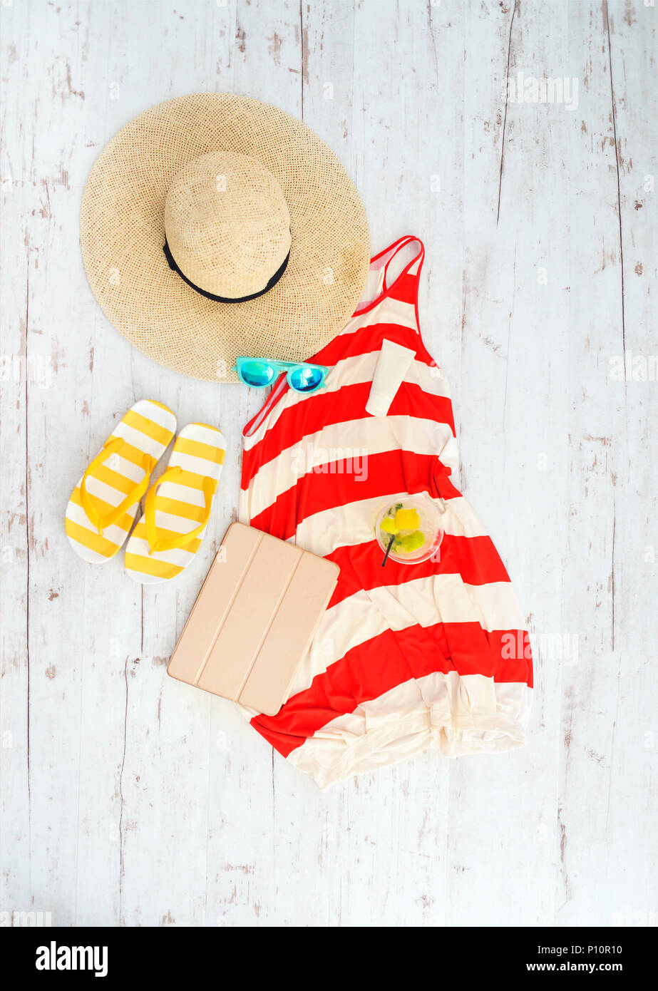 White background with summer woman accessories Stock Photo - Alamy