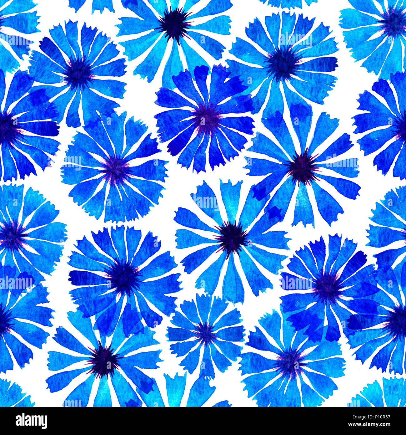 repeatble seamless watercolor blue cornflower pattern on white Stock ...