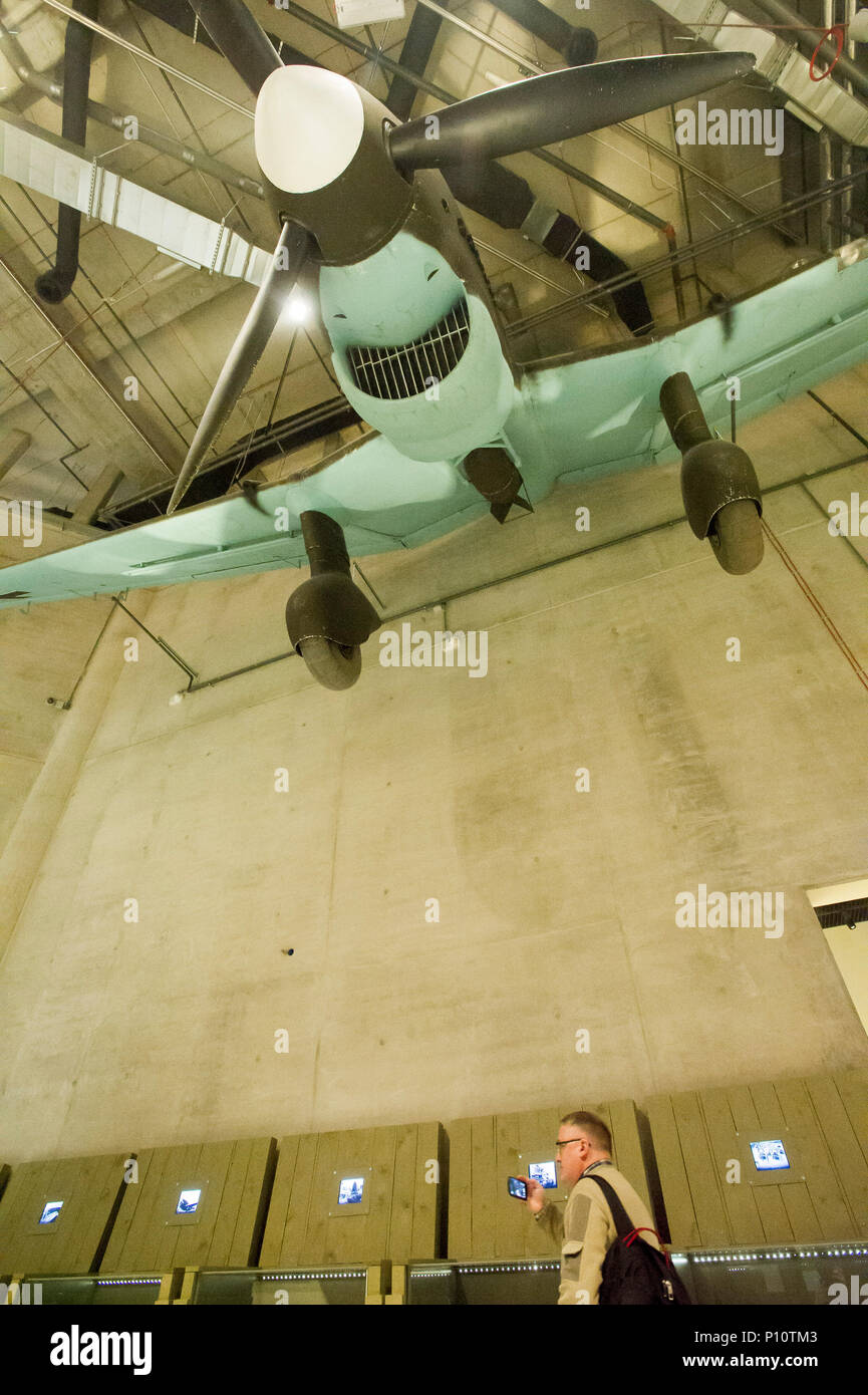 German dive bomber Junkers Ju 87 Stuka as a part of exhibion in Museum ...