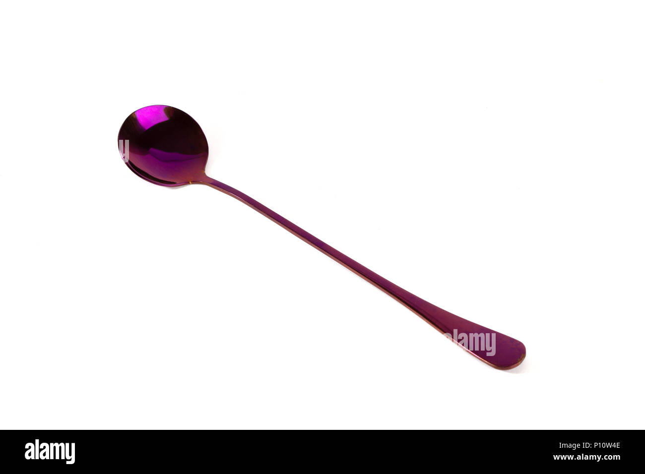 Colorful purple stainless steel spoon isolated on white background ...