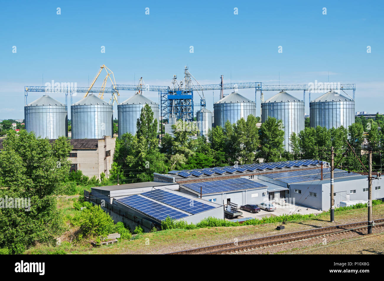 Modern grain silo that operates on clean electricity from solar panels ...