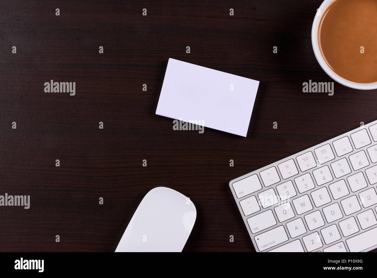 Working place, wooden table. Top view office corporate design mockup ...