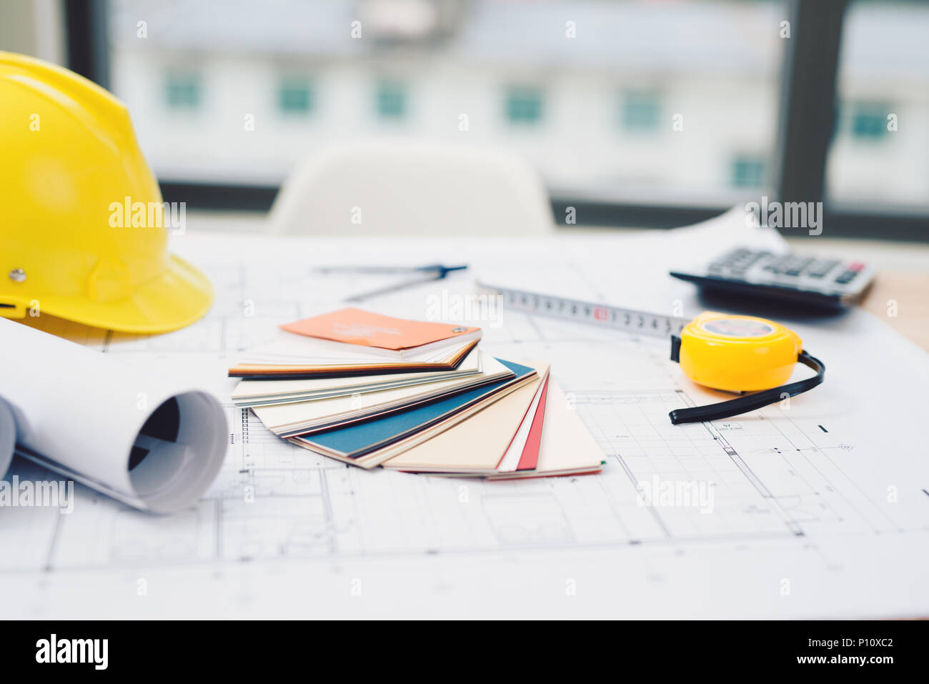 Architect concept, Architects office working with blueprints Stock ...