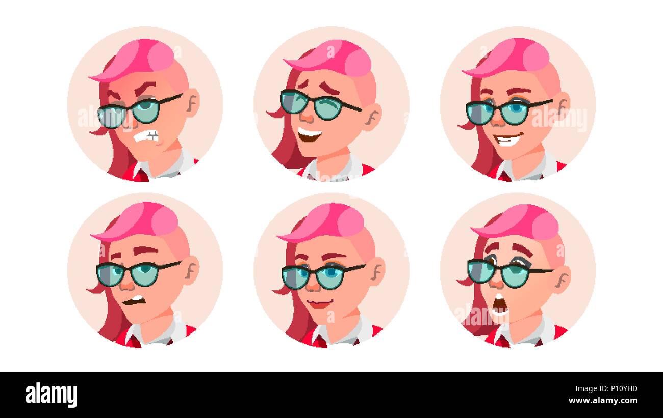 Avatar Woman Vector. Facial Emotions. Round Portrait. Stylish Face ...