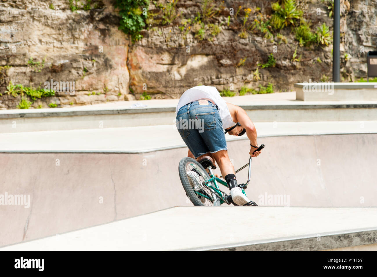 Bicycle acrobatics during RedBull 3in1 BMX competition, Luxembourg City ...