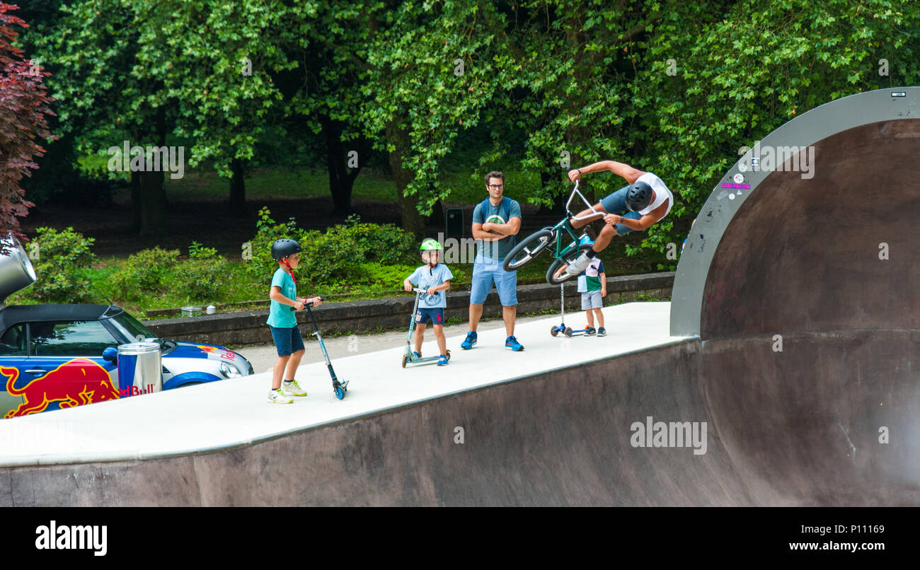 Bicycle acrobatics during RedBull 3in1 BMX competition, Luxembourg City ...