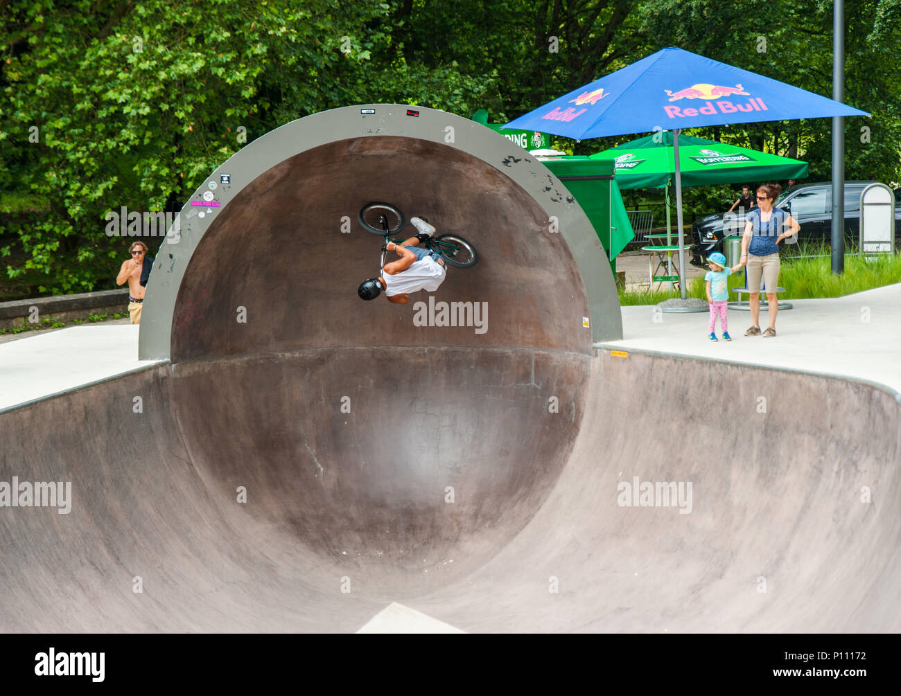 Bicycle acrobatics during RedBull 3in1 BMX competition, Luxembourg City ...