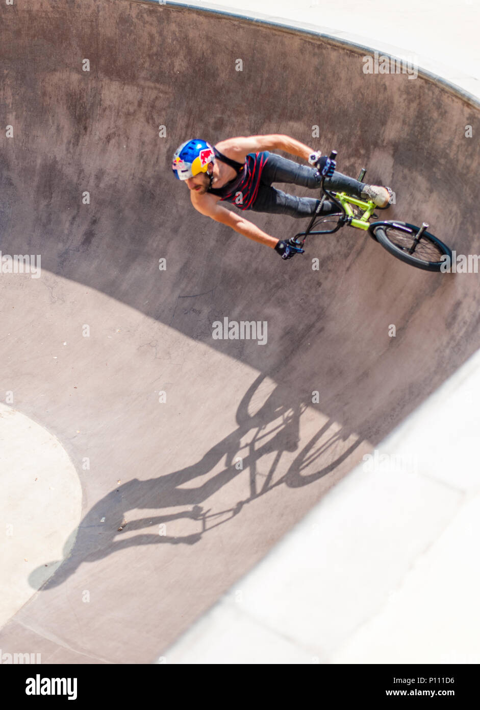 Bicycle acrobatics during RedBull 3in1 BMX competition, Luxembourg City ...