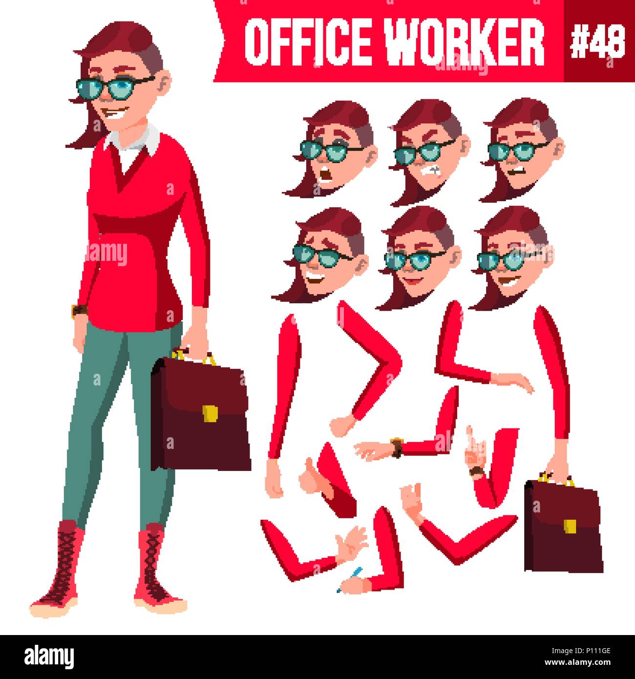 Office Worker Vector. Woman. Happy Clerk, Servant, Employee. Business ...