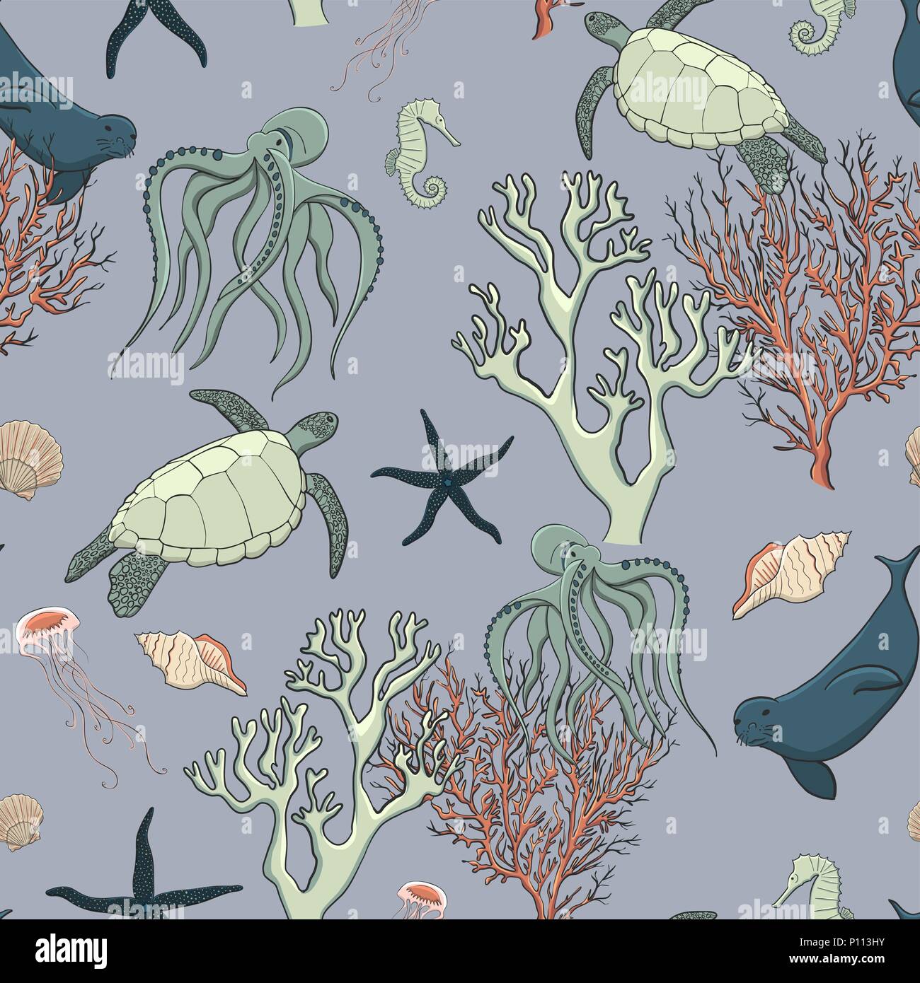 Seamless pattern sea life, vector Stock Vector Image & Art - Alamy
