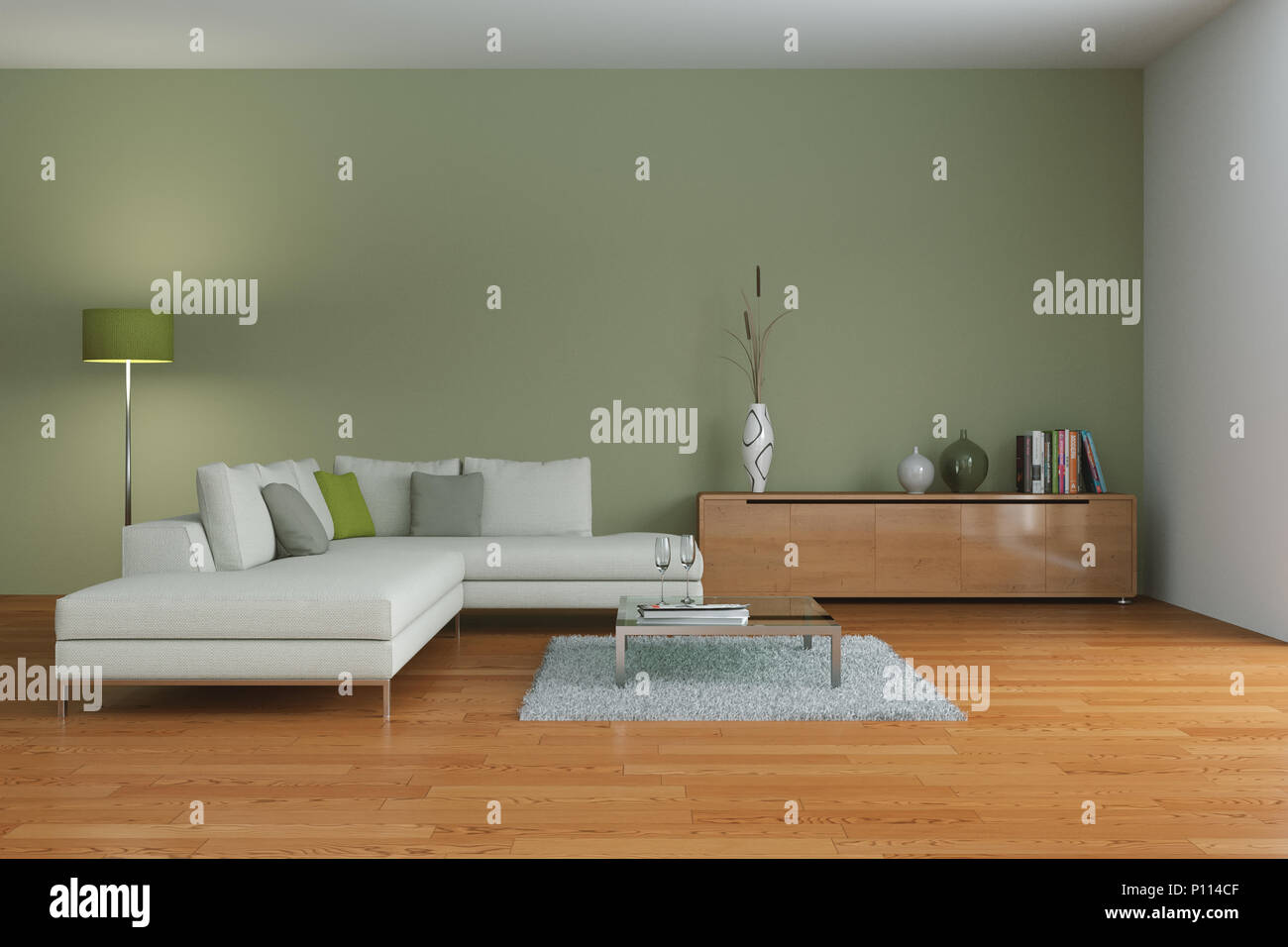 modern green living room interior design Stock Photo - Alamy