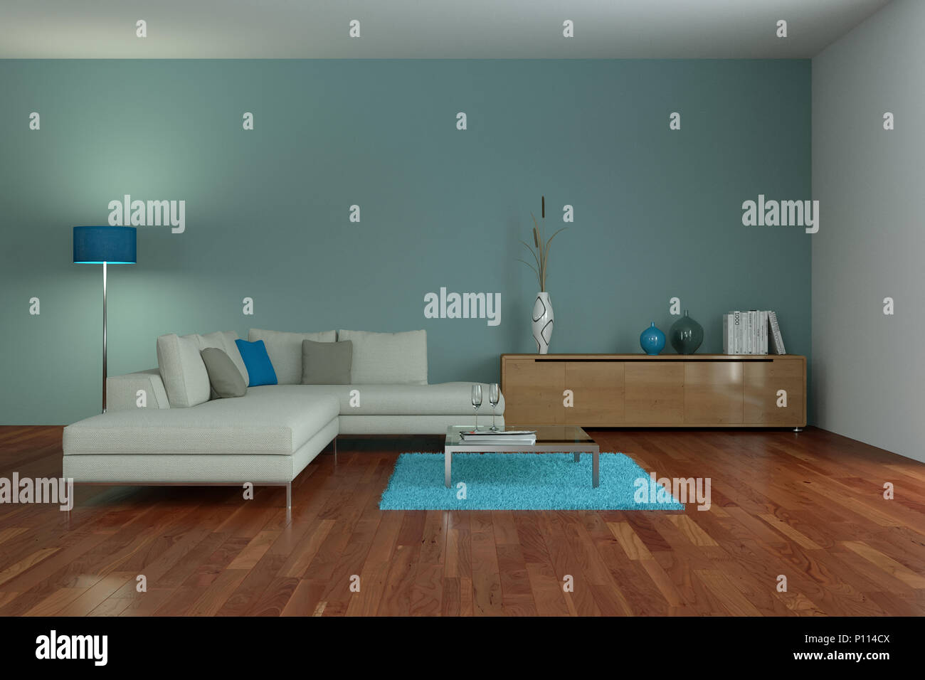 modern blue living room interior design Stock Photo - Alamy