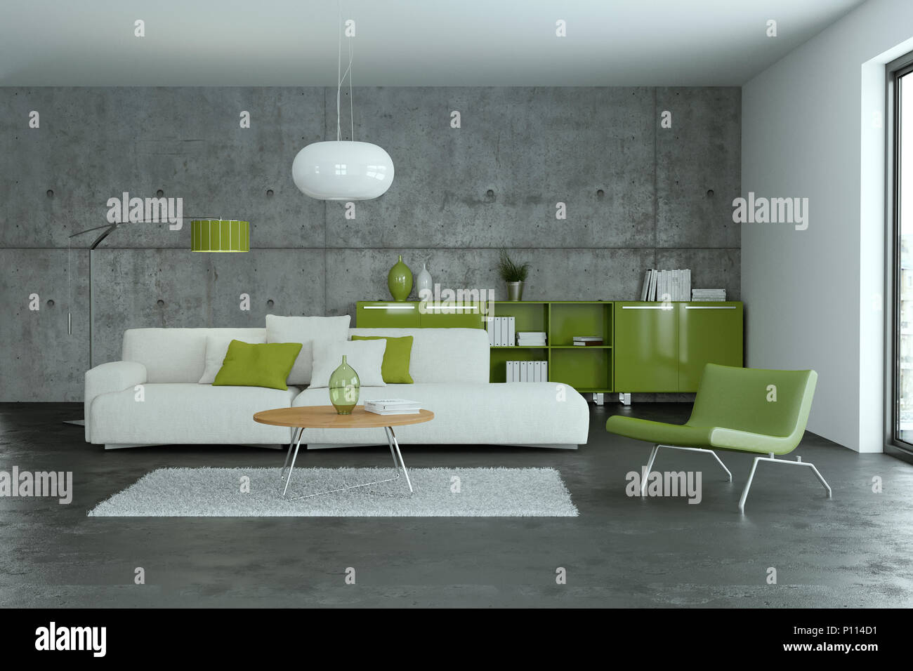 modern green living room interior design Stock Photo - Alamy