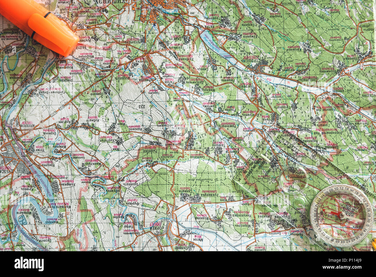 Compass marker on old map hi-res stock photography and images - Alamy