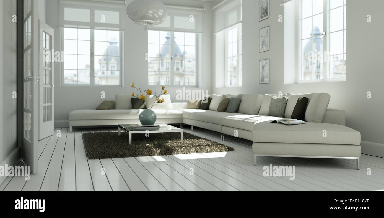 modern white living room interior design Stock Photo - Alamy